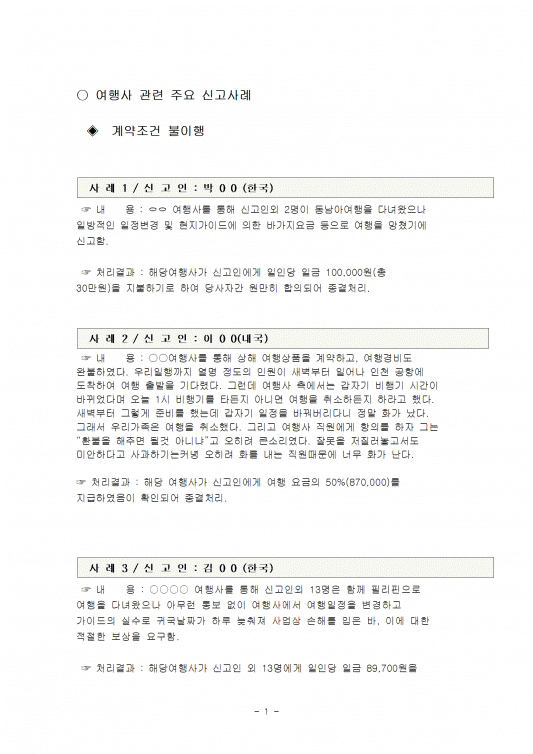 관광불편신고 사례