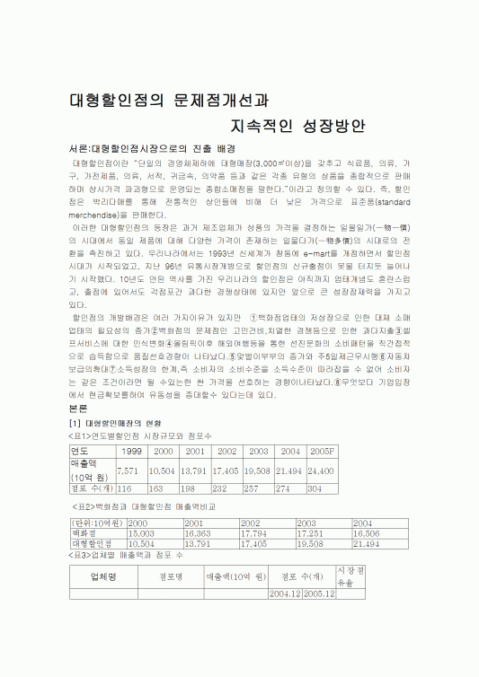 대형할인점의 문제점개선과지속적인 성장방안
