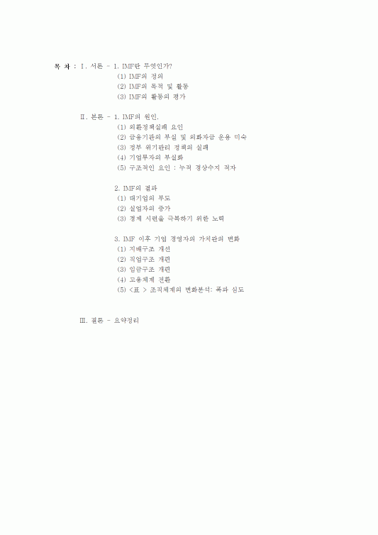 IMF 경제 위기 이후 기업 경영자의 가치관의 변화