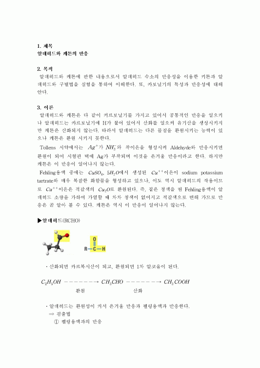 알데히드와 케톤의 반응