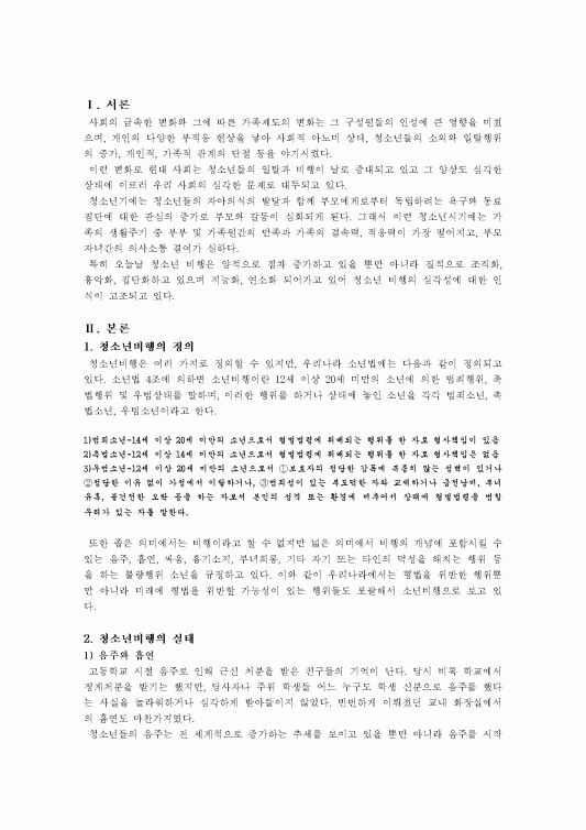 청소년 비행에 대한 고찰
