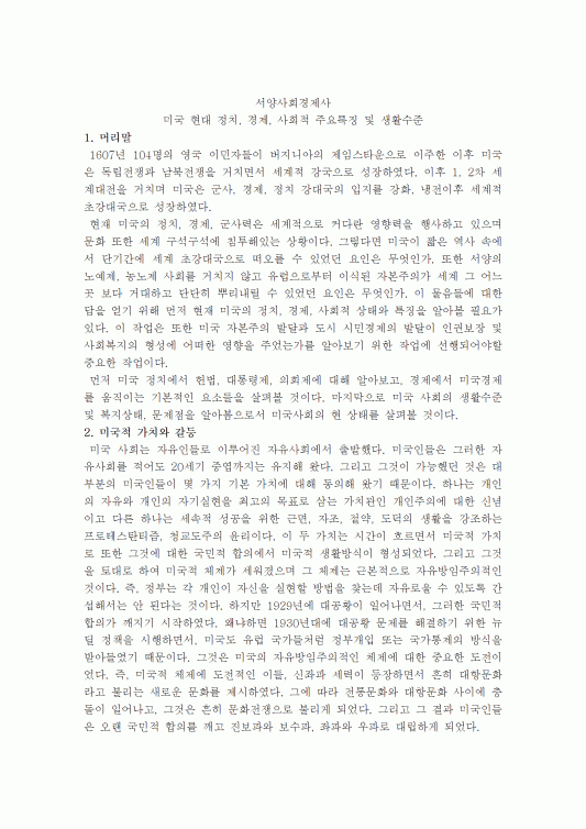 미국 현대 정치, 경제, 사회적 주요특징 및 생활수준
