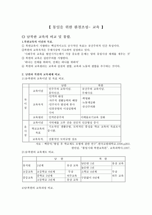 통일을 위한 환경조성- 교육