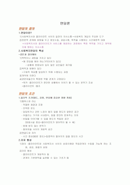 면담의 정의와 조건 사회복지 면담의 종류와 면담기술