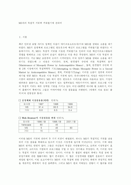 MS사의 독점적 지위와 끼워팔기에 관하여