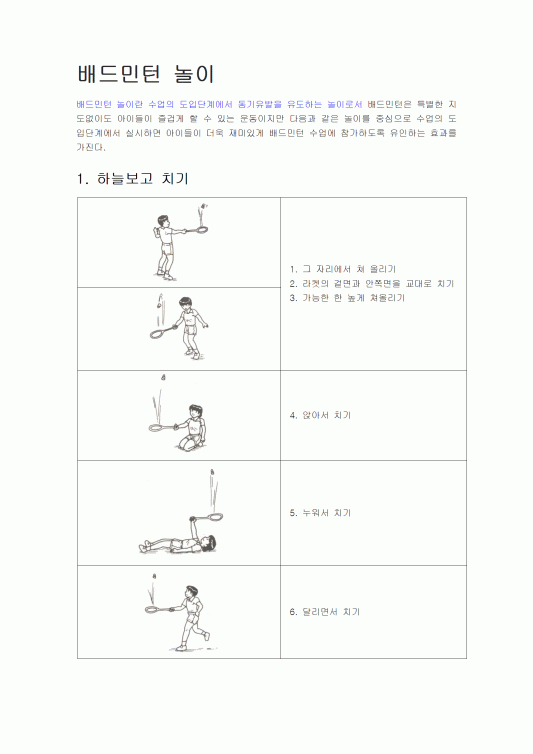 배드민턴 놀이에 대하여
