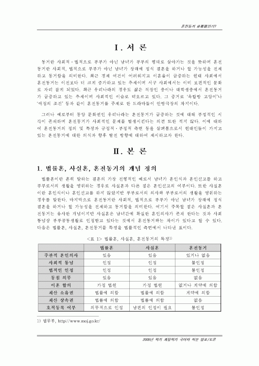 [사회과학] 혼전동거 필요악인가?