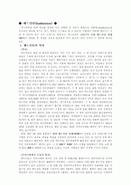 배드민턴의 역사와 경기