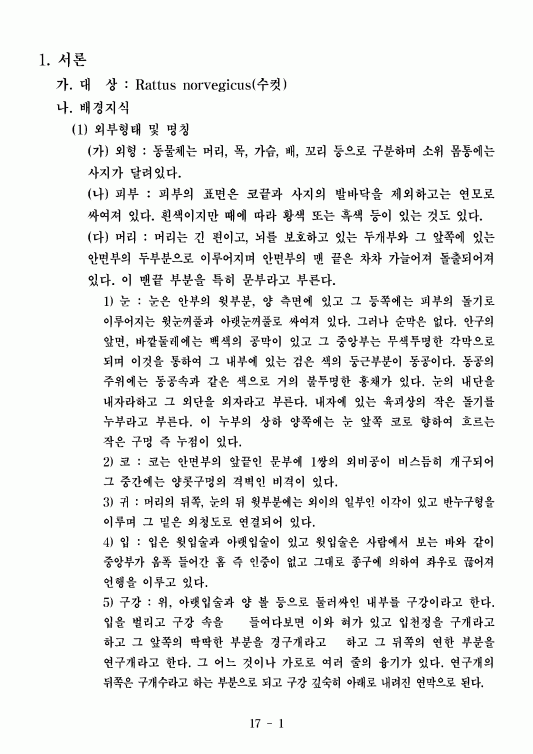 쥐의 해부 레포트 자료