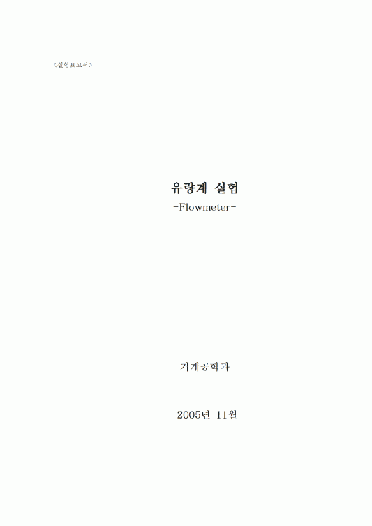유량계 실험 레포트 자료