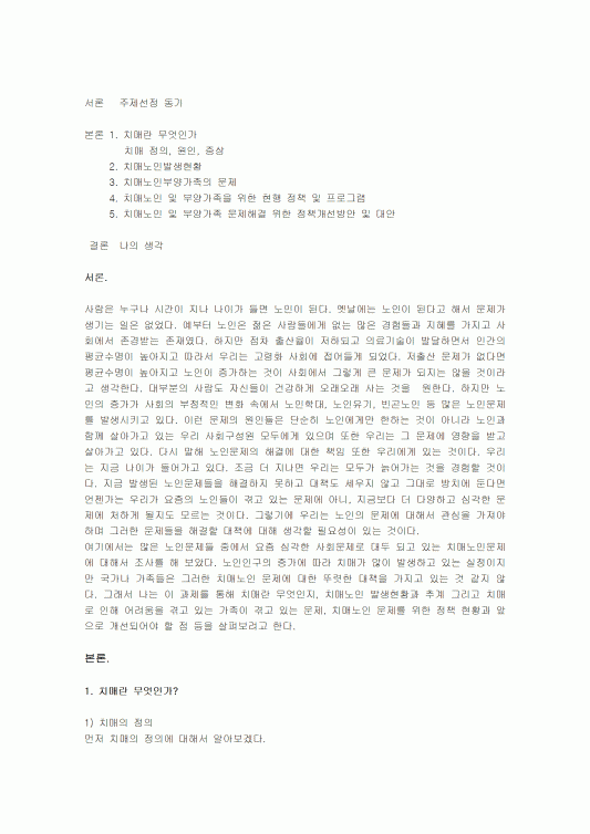 치매노인 및 부양가족 문제해결 위한 정책개선방안 및 대안