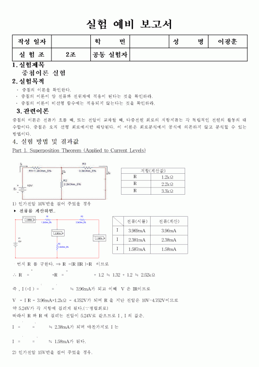중첩의 정리 실험