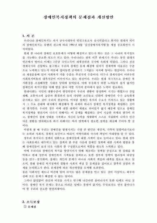 장애인복지정책의 문제점과 개선방안