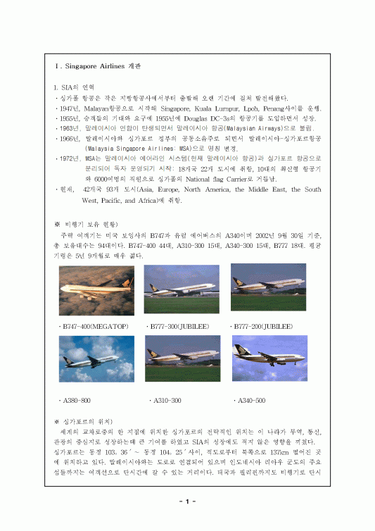 싱가폴 에어라인 조사
