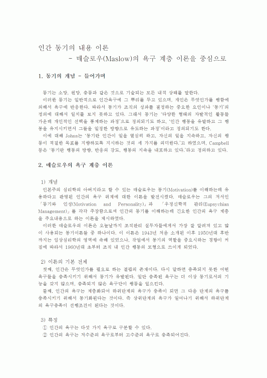 매슬로우 욕구 계층 이론