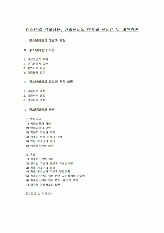 (청소년문제) 청소년 약물남용, 가출문제의 실태와 문제점 및 청소년 복지 방안