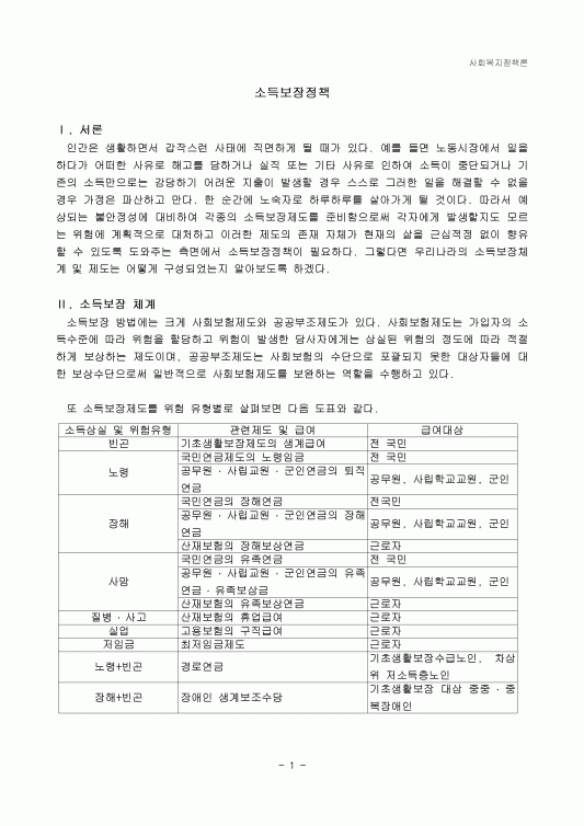 [인문과학] 소득보장정책