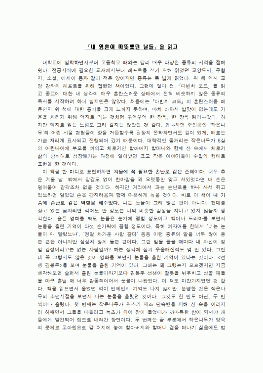 내 영혼이 따뜻했던 날들 독서감상문