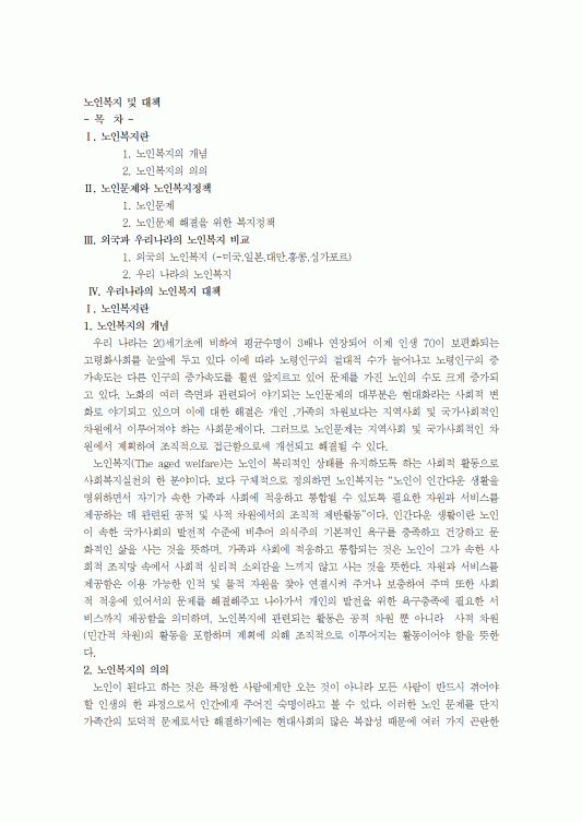 노인 복지 비교 및  대책