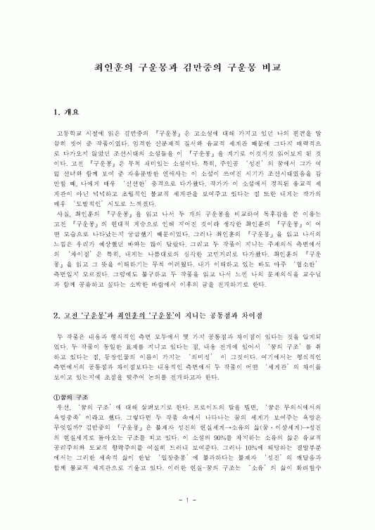 [독후감] 최인훈의 구운몽과 김만중의 구운몽 비교