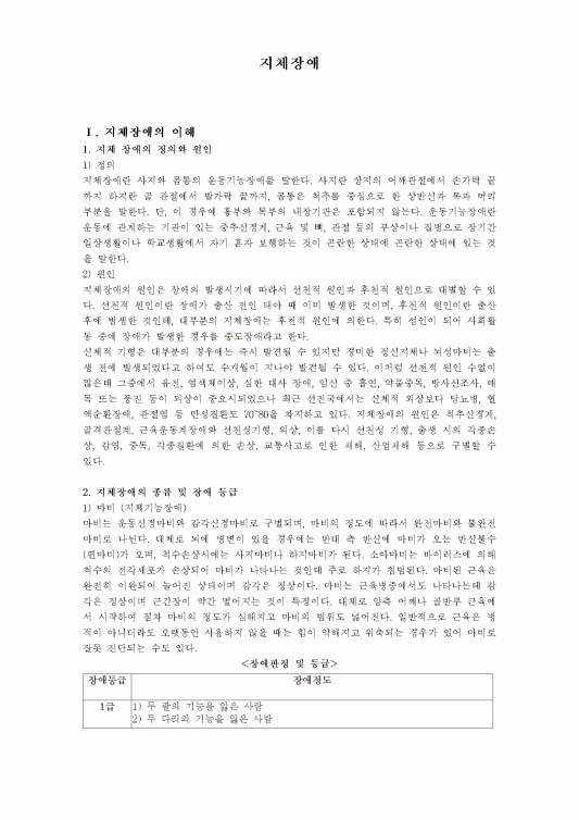 지체장애 관절장애 학습능력