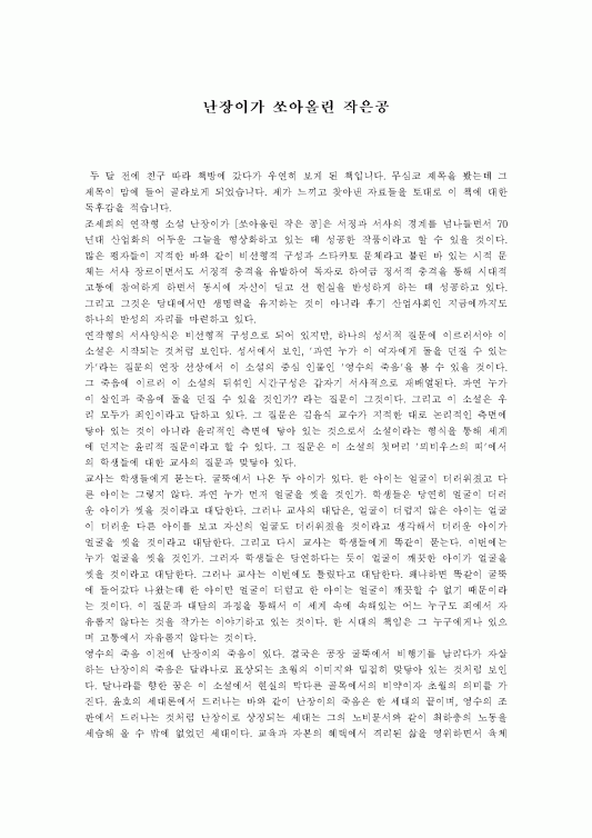 [우수 독후감] 난쟁이가 쏘아 올린 작은 공