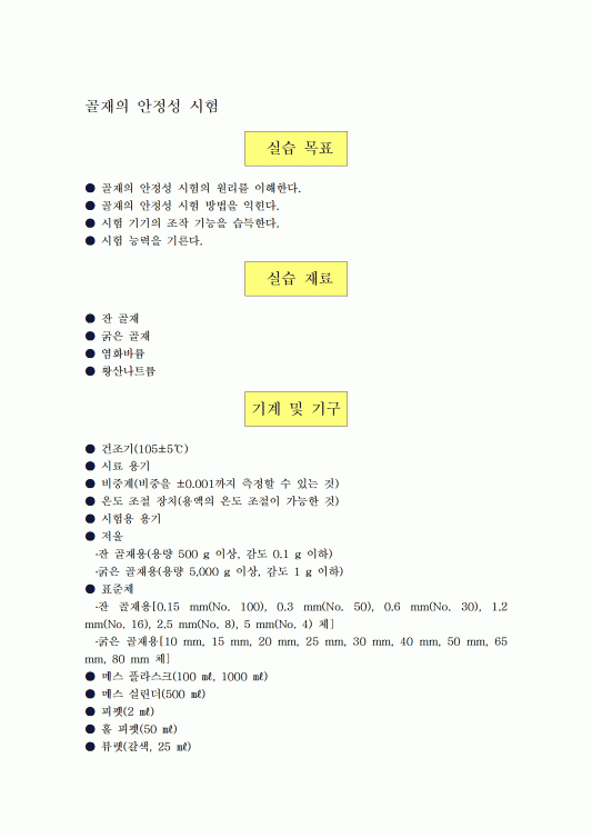 골재의 안정성 시험(예비레포트)