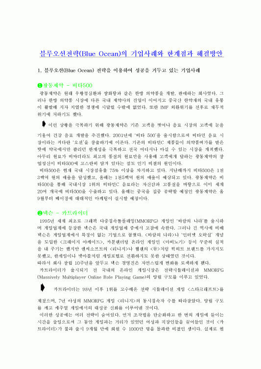 블루오션전략(Blue Ocean)의 성공한 기업사례와 한계점 그리고 해결방안