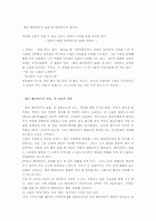젊은 베르테르의 슬픔을 읽고 쓴 독후감