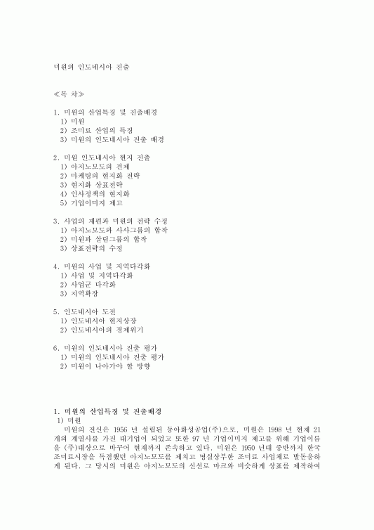 미원 인도네시아 현지 진출