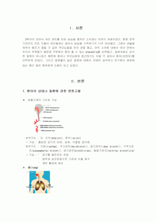 소아폐렴 케이스 레포트