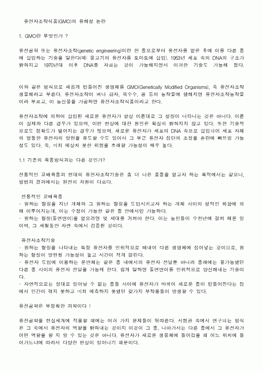 유전자조작식품(GMO)의 유해성 논란