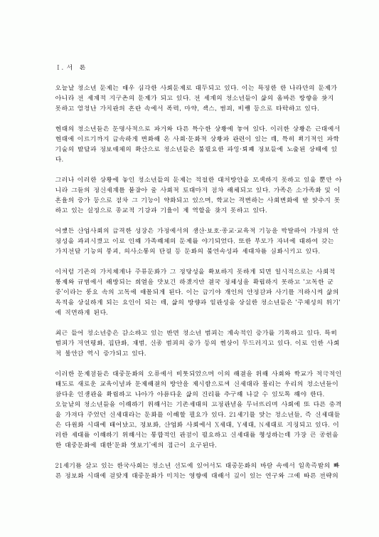 [사회과학] 대중매체와 청소년 문화