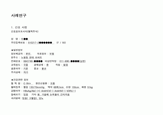 CRF 환자 투석 간호과정