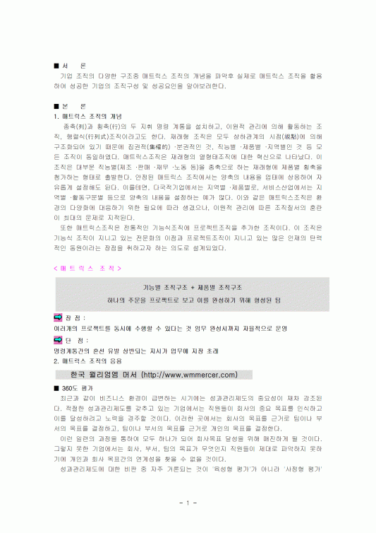 매트릭스 조직 개념