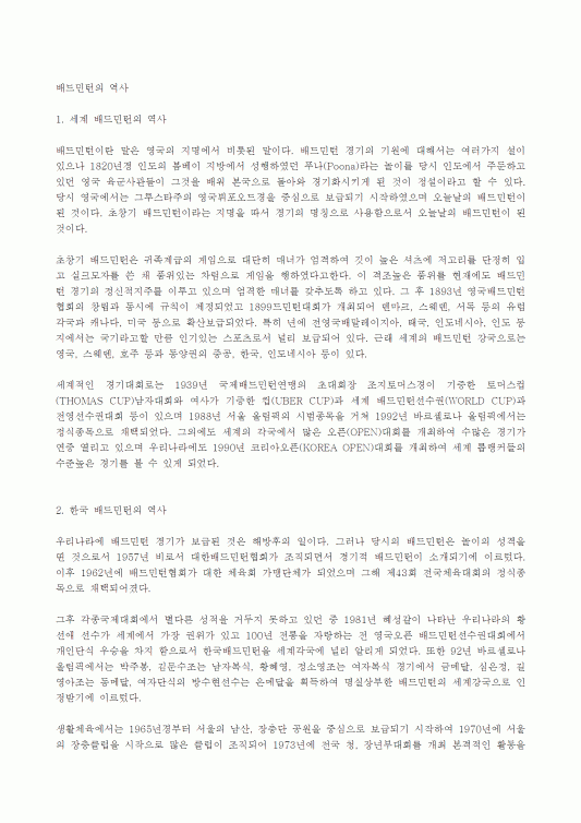 배드민턴 경기규칙 및 역사