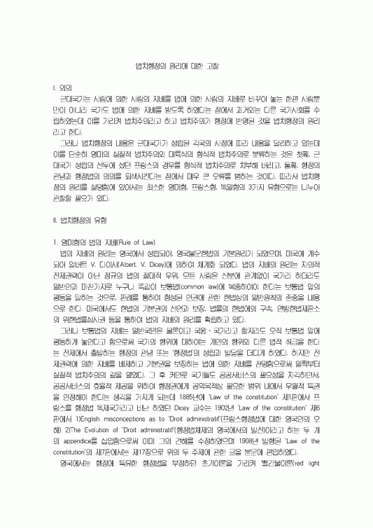 [행정법]법치행정의 원리에 대한 고찰
