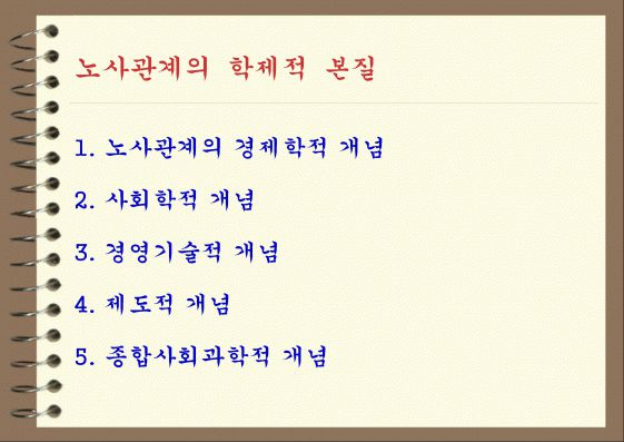 노사관계의 학제적 본질 노사관계의 경제학적 개념 사회학적 개념 노사관계이론