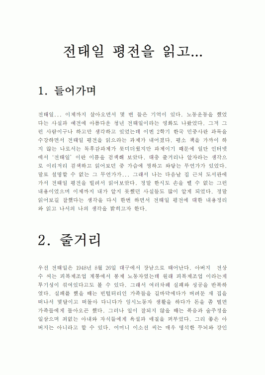 전태일평전 감상평