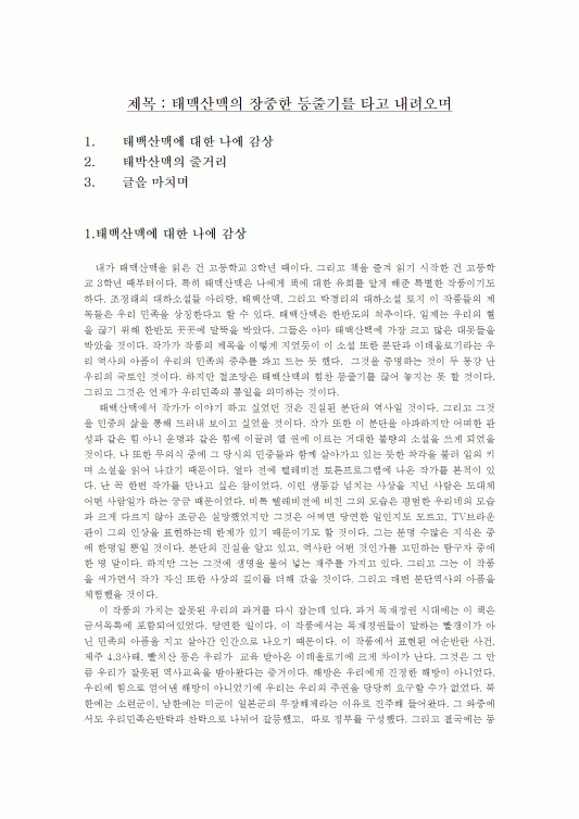 조정래의 장편소설 태백산맥 감상문