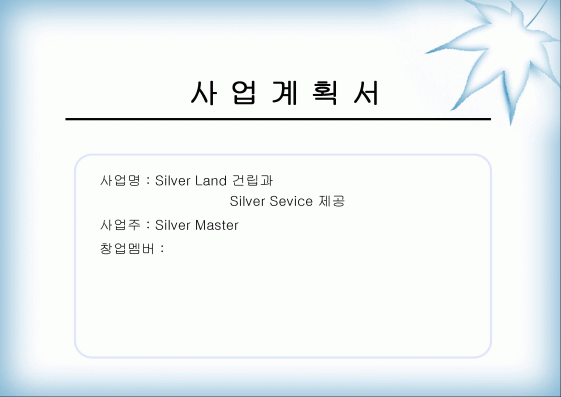 사 업 계 획 서-실버랜드(Silver Land) 건립과 실버서비스(Silver Service) 제공