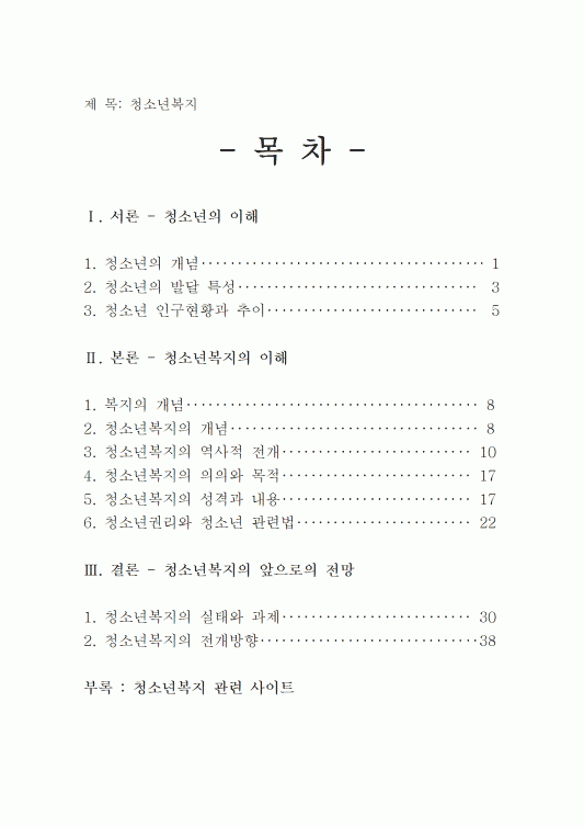 [사회복지]청소년복지 [분석/조사]