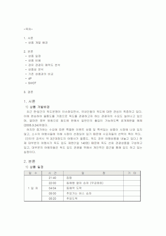 독도 관광 개발 계획서