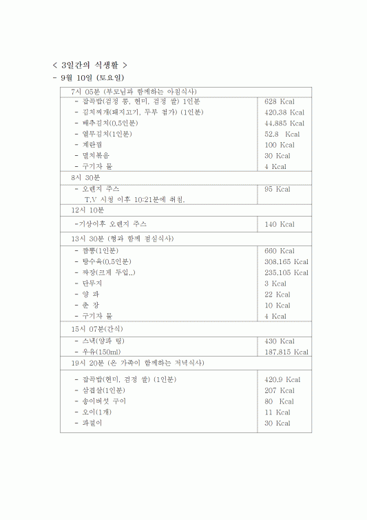 3일간의 식생활