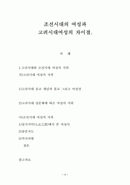 조선시대여성과 고려시대여성의 차이