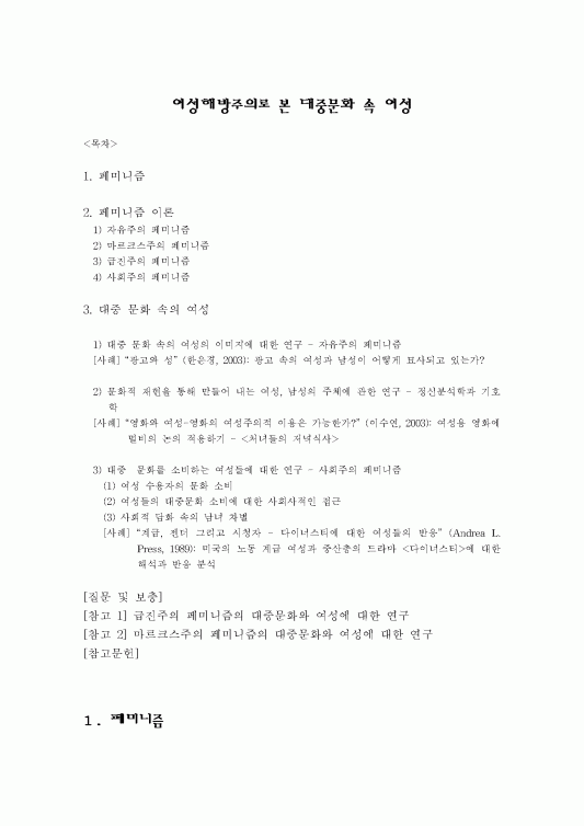 여성해방주의로 본 대중문화 속 여성