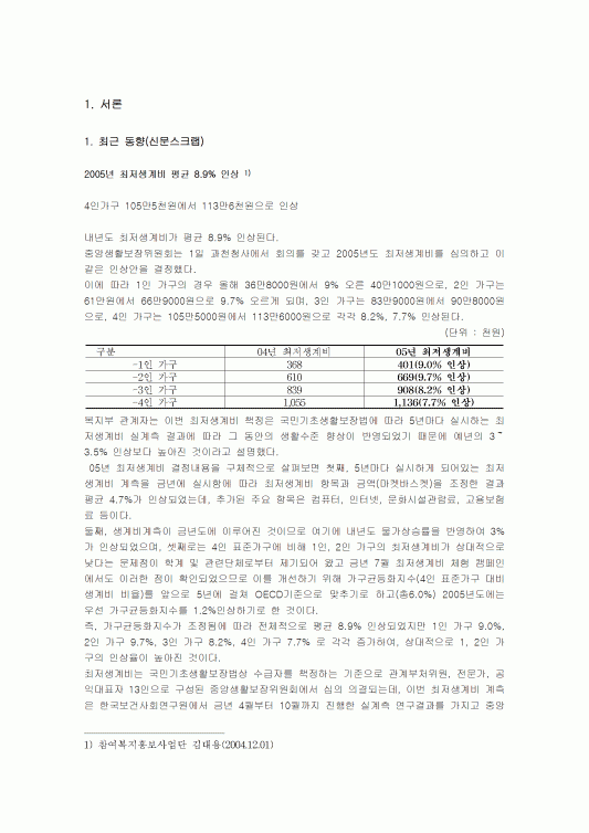 최저생계비에대해