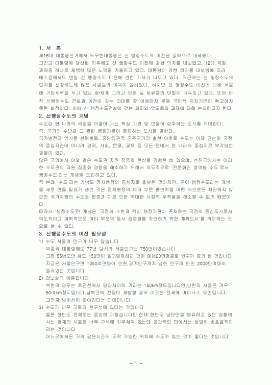 신행정수도 레포트 자료