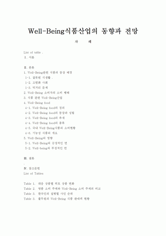 웰빙 식품산업의 동향과 전망