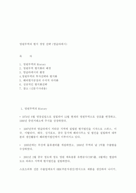 영원무역의 현지(발글라데시) 경영전략